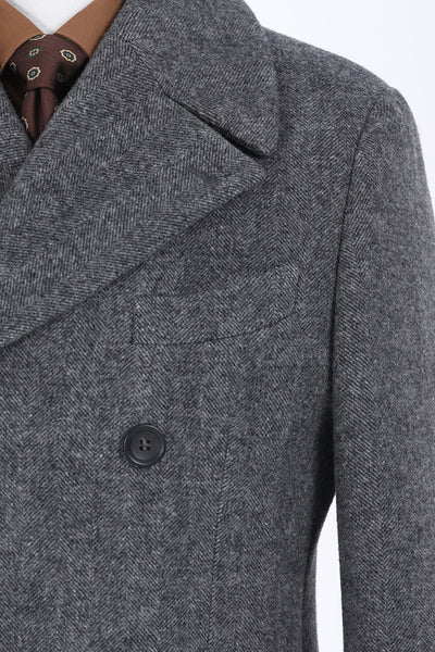 Men's Grey Herringbone Double-Breasted Custom Overcoat – Styles By Kutty